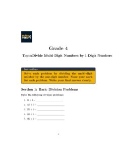 Divide Multi Digit Numbers by One Digit Numbers | Grade 4 free ...